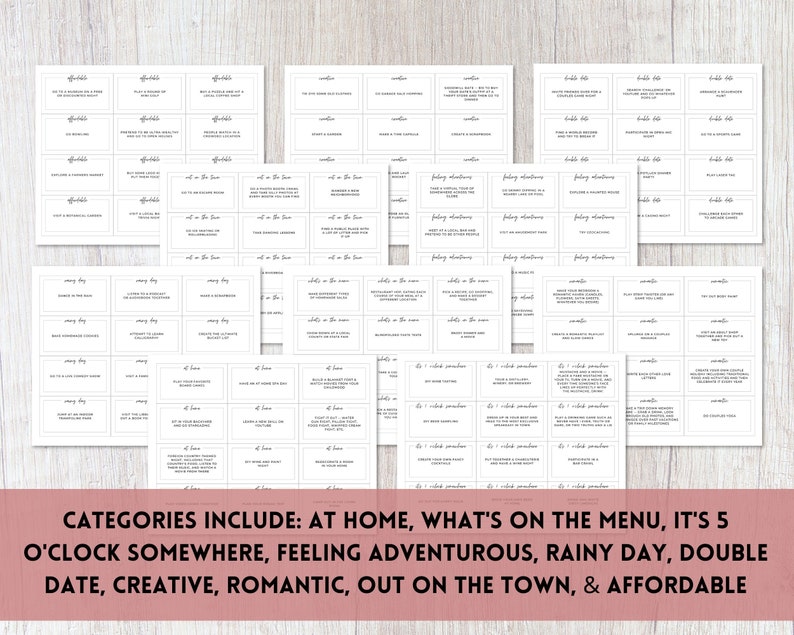 120 Date Idea Cards Printable | Date Night Cards | Valentines Day Gift ...