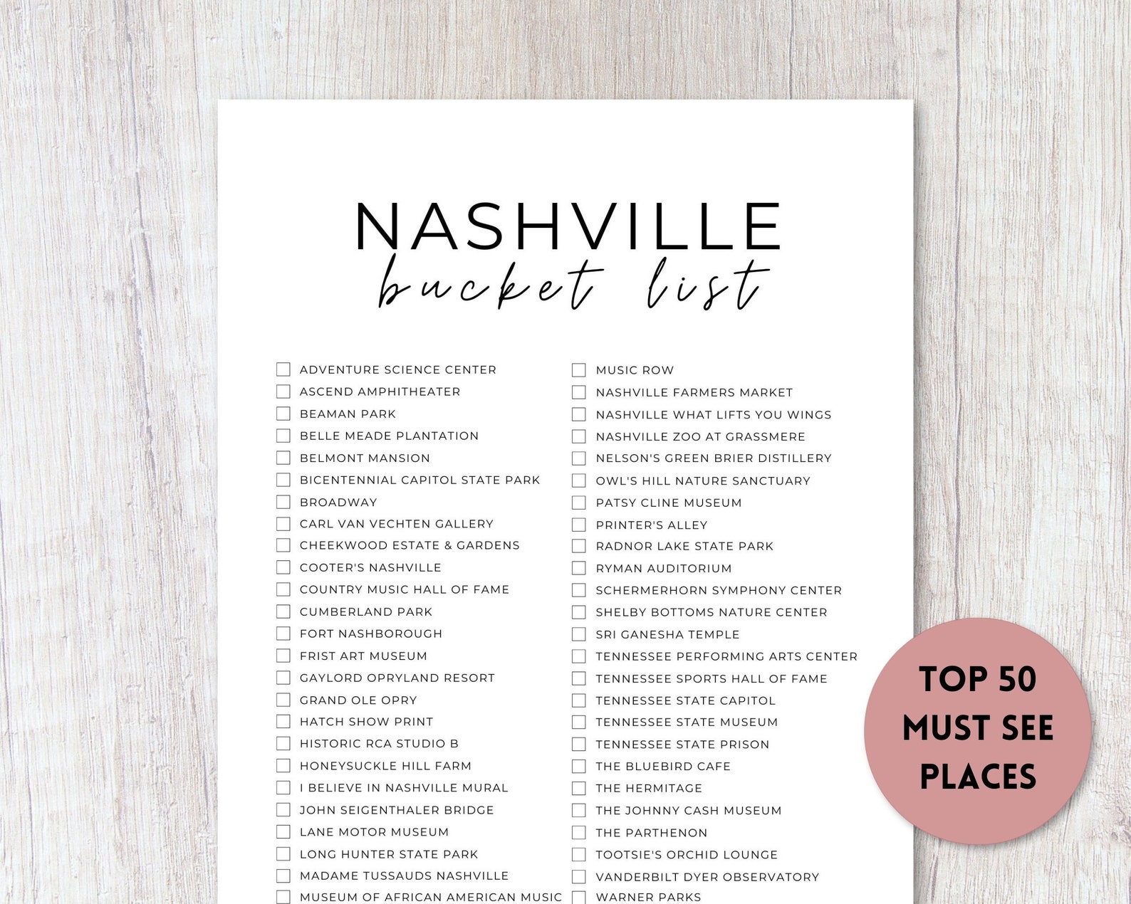 Nashville Tennessee Bucket List Printable Travel Bucket | Etsy
