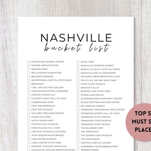 Nashville Tennessee Bucket List Printable Travel Bucket | Etsy