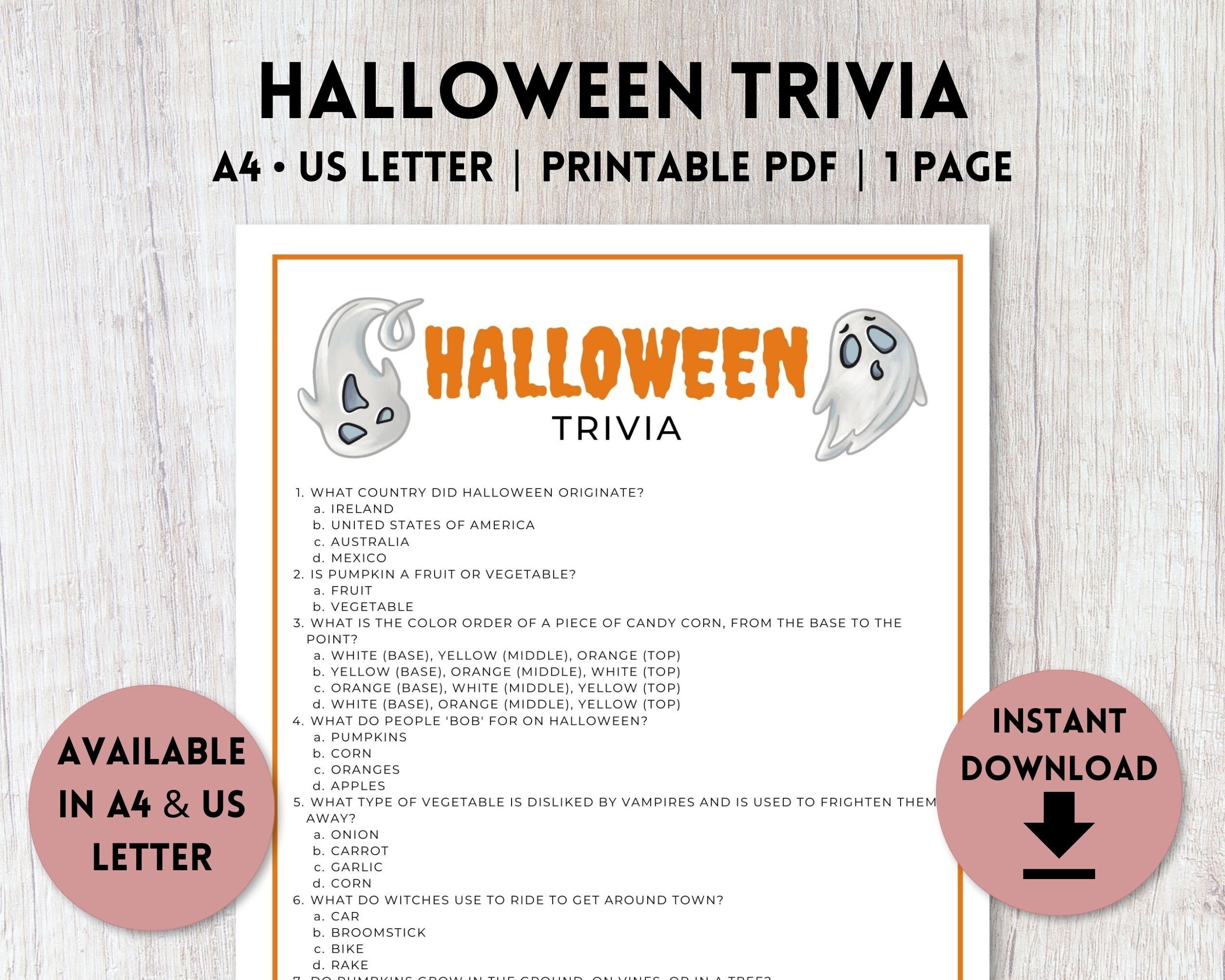 Halloween Trivia Printable Halloween Game for Kids - Etsy