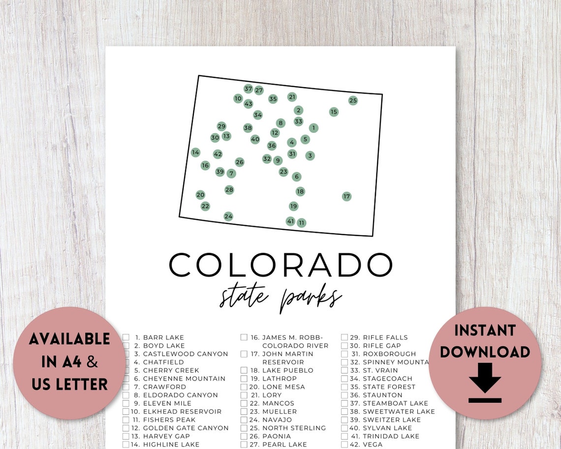 Colorado State Park Map Printable State Park Checklist - Etsy