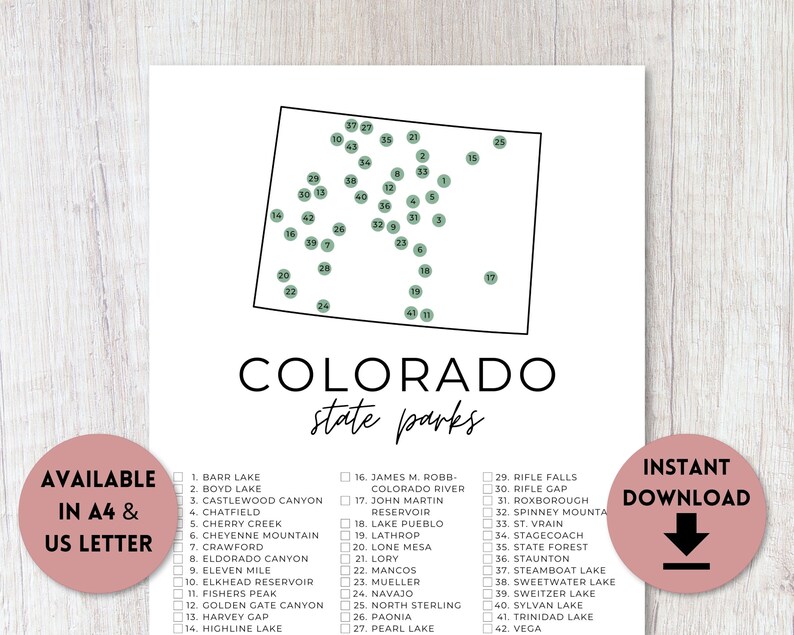 Colorado State Park Map Printable State Park Checklist - Etsy