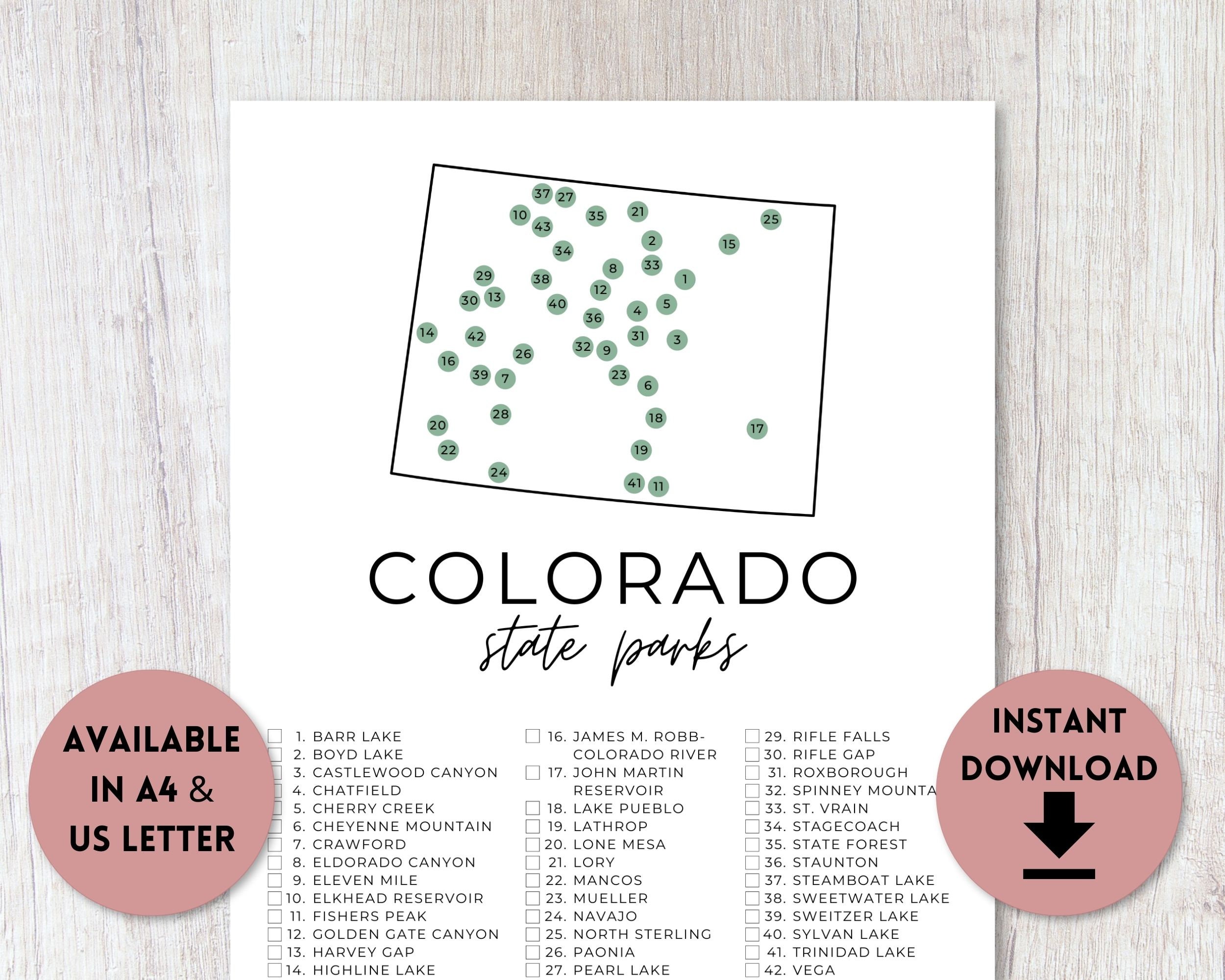 Colorado State Park Map Printable State Park Checklist - Etsy
