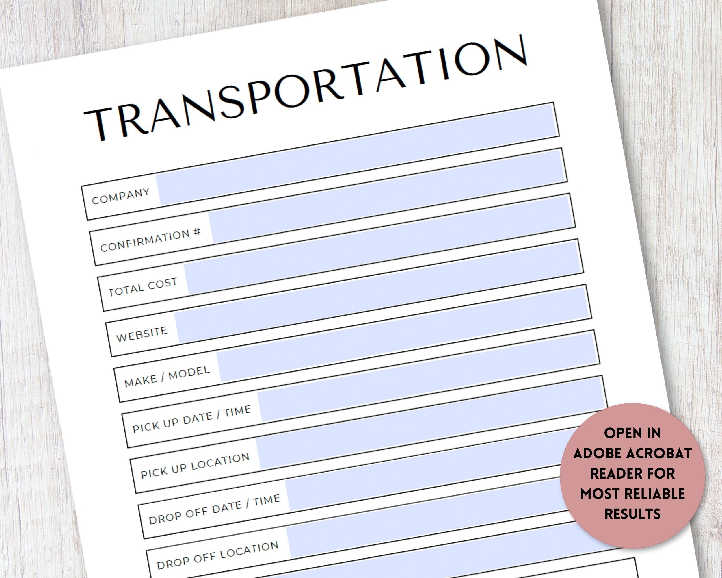 Editable Transportation Planner Printable | Car Rental | Travel ...