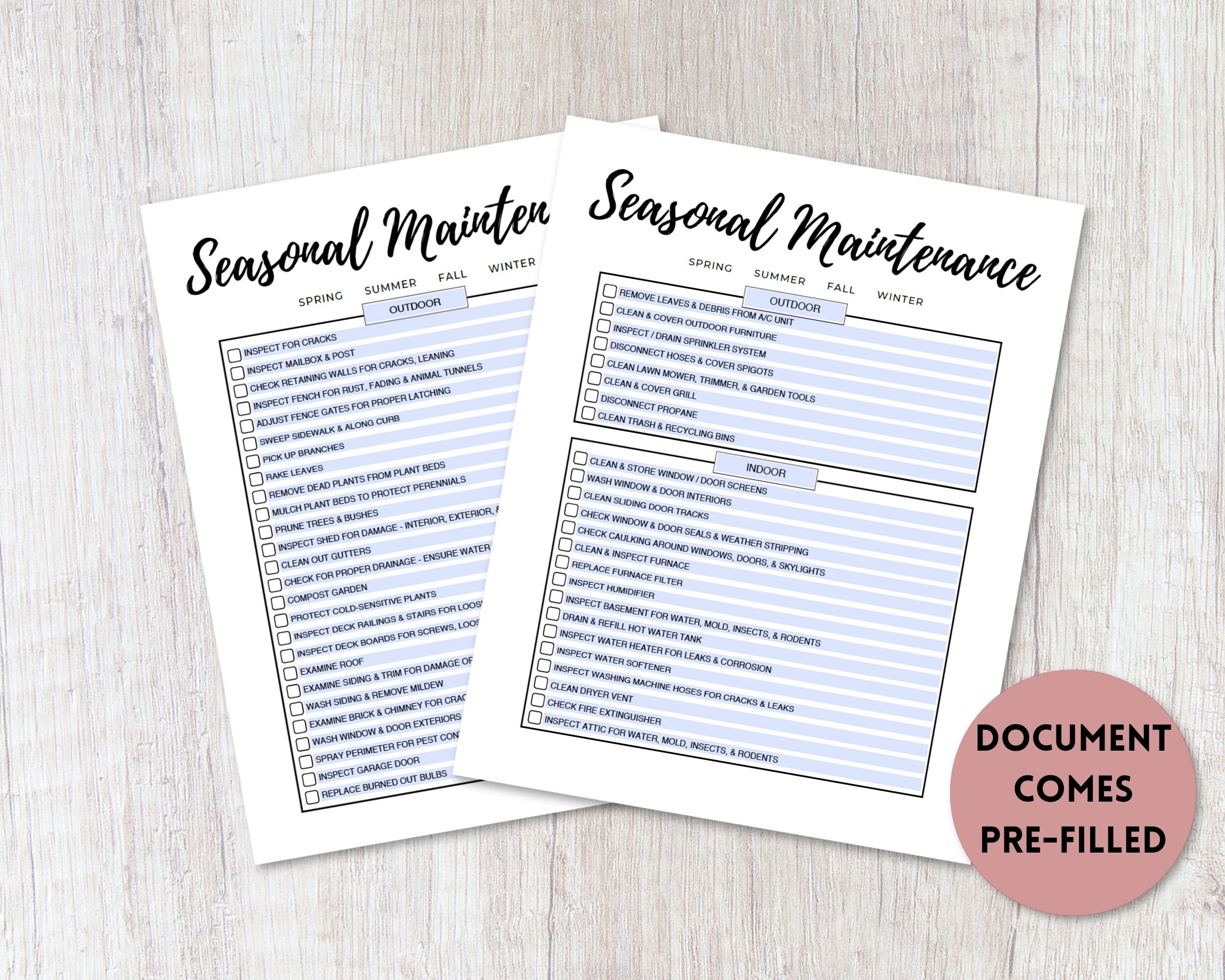 Editable Seasonal Home Maintenance Printable | Maintenance Checklist ...