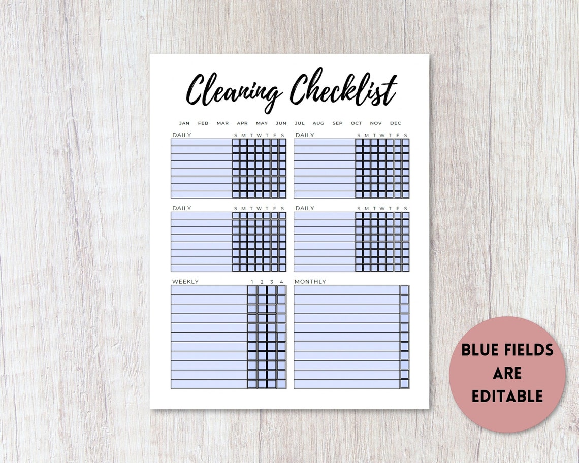 Editable Cleaning Checklist Printable Weekly Chore Chart | Etsy