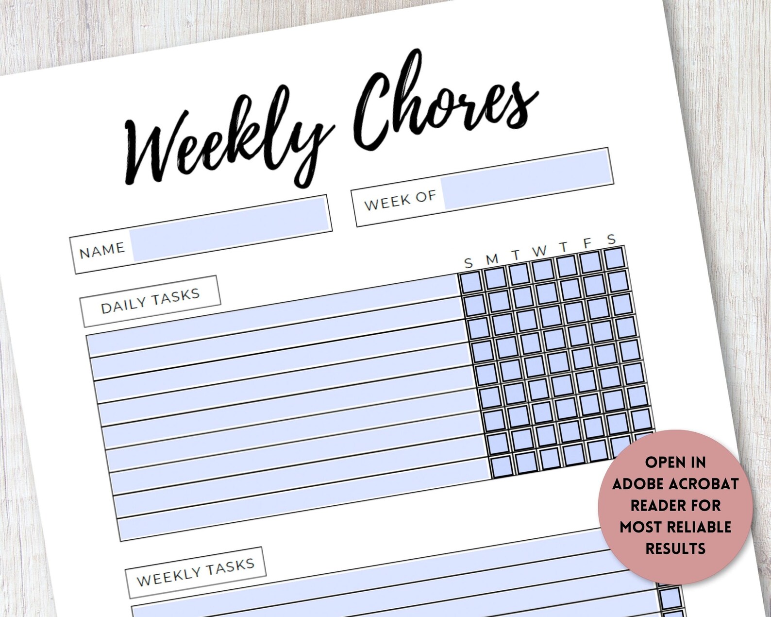 Editable Chore Chart for Kids Printable | Weekly Chore List ...