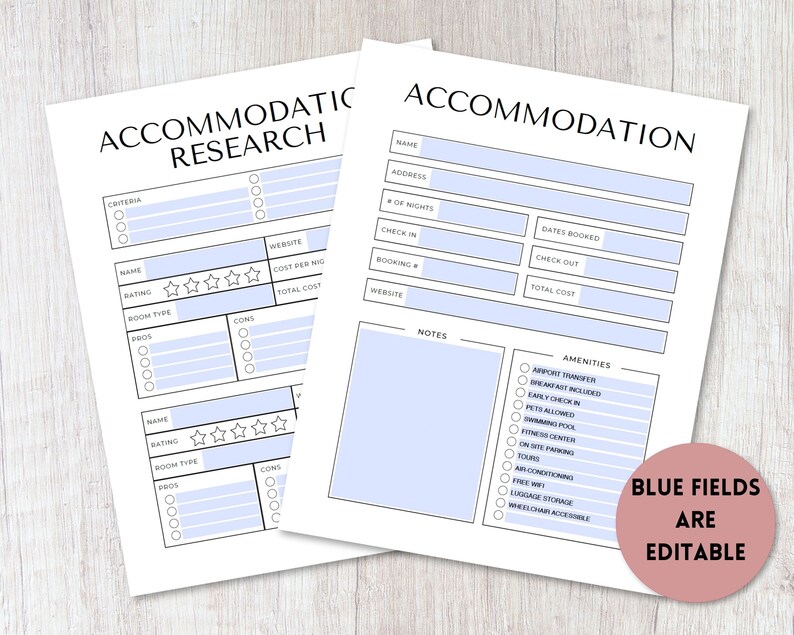 Editable Accommodation Planner Printable | Accommodation Template ...