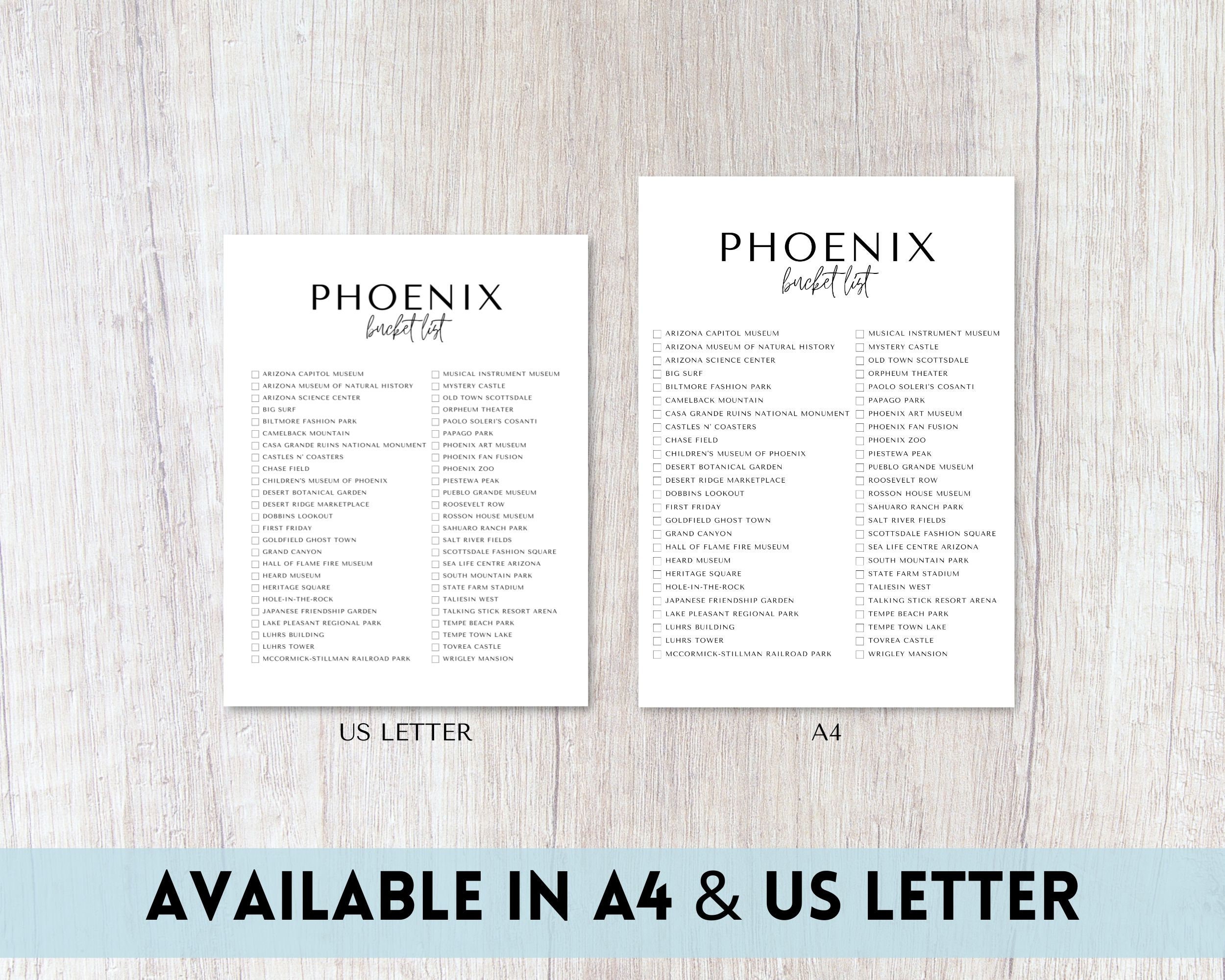 Phoenix, Arizona Bucket List Printable Travel Bucket List Travel ...