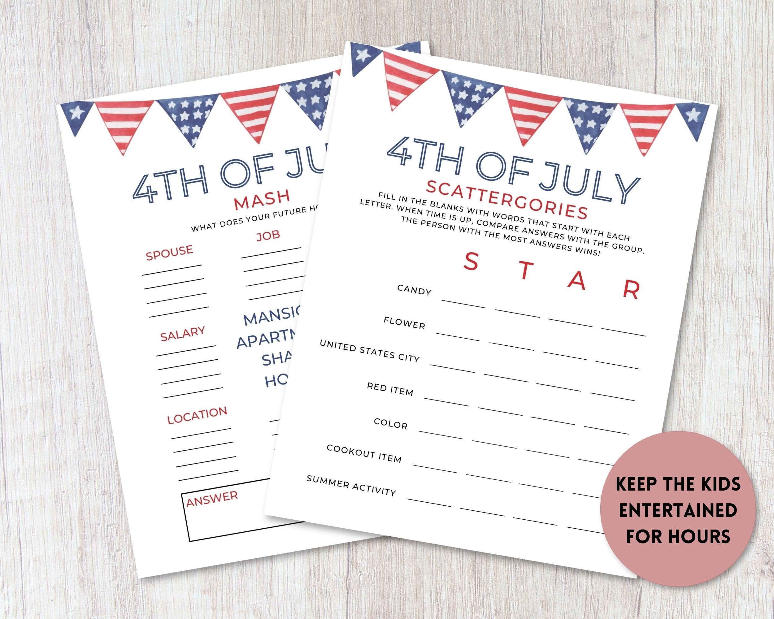 4th of July Kid Games Bundle Printable | Independence Day Games ...