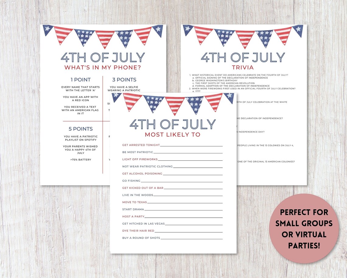 4th of July Adult Games Bundle Printable | Independence Day Games ...
