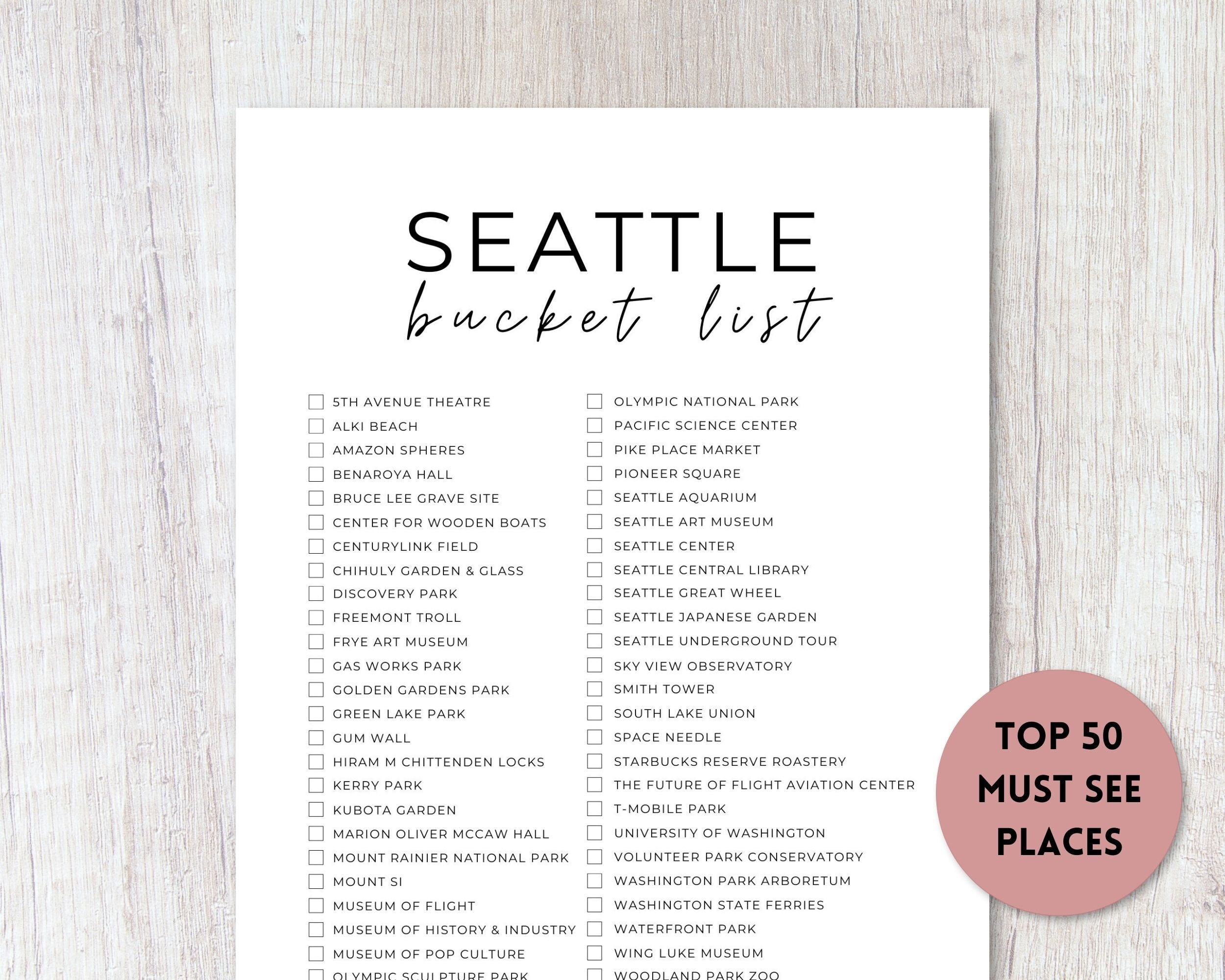 Seattle, Washington Bucket List Printable Travel Bucket List Travel ...