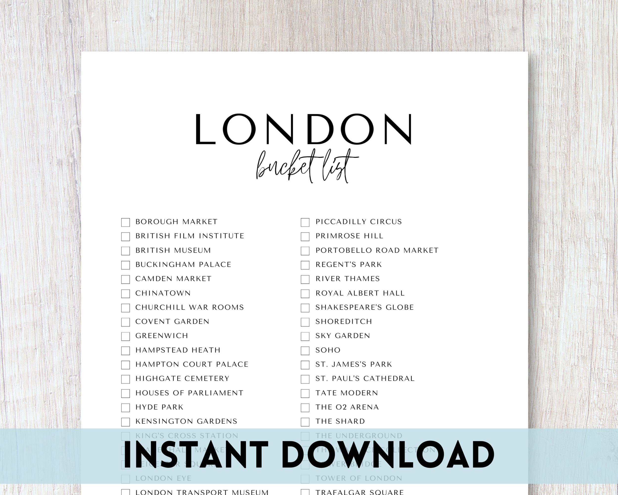 London England Bucket List Printable Travel Bucket List - Etsy