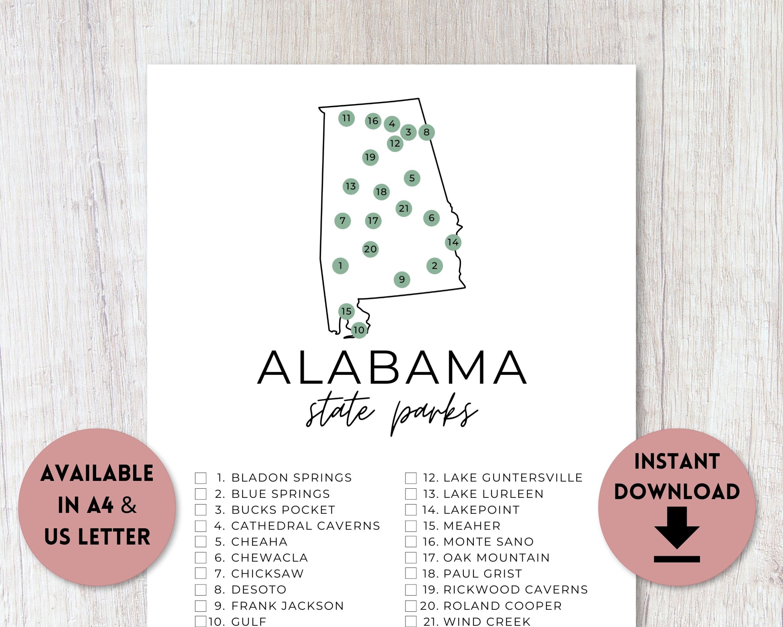 Alabama State Park Map Printable State Park Checklist State Parks Check ...