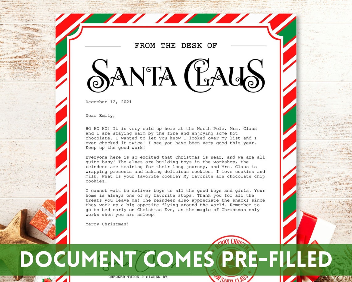 Fillable Letter From Santa Printable | Letter From Santa Claus Template ...