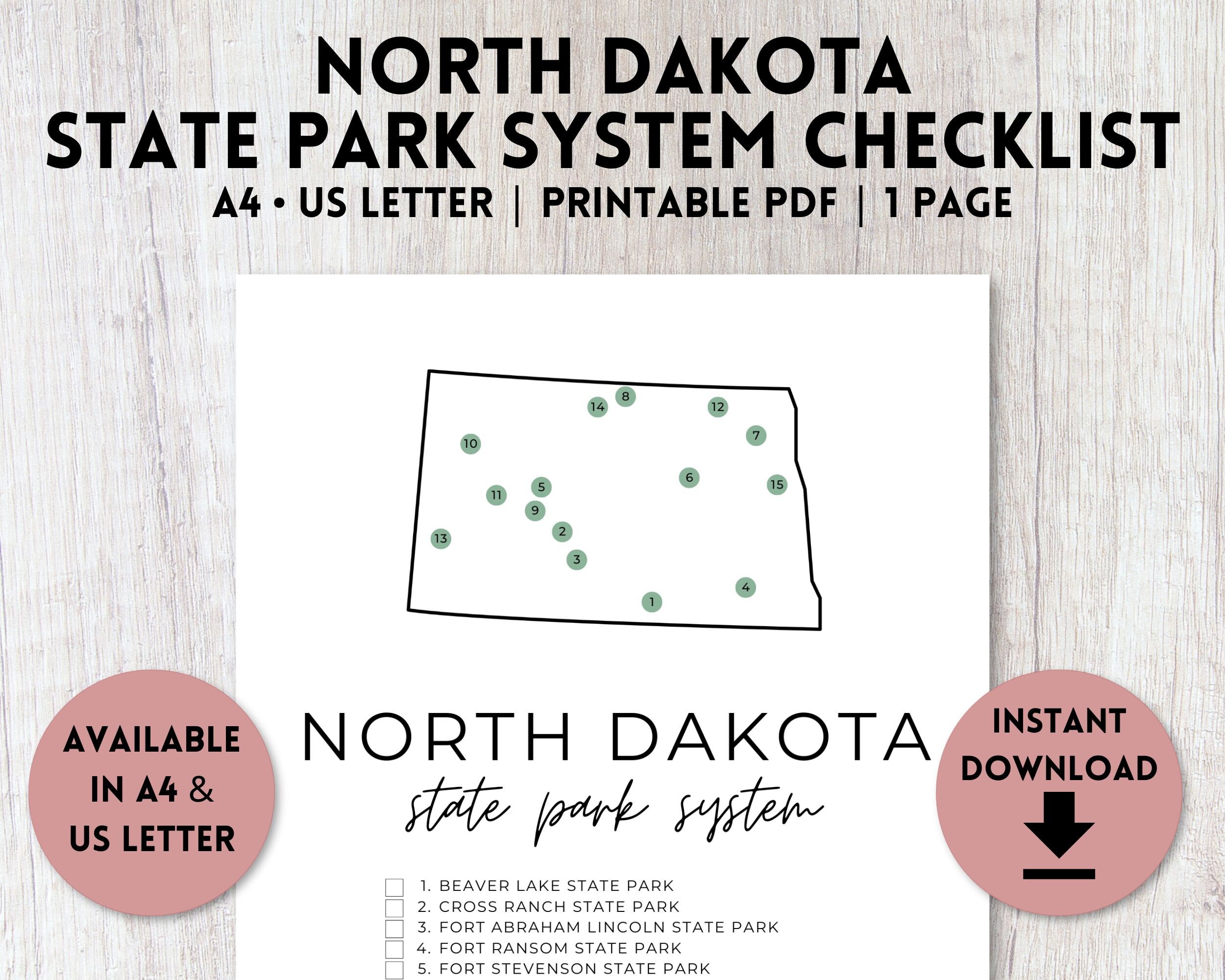 North Dakota State Park Map Printable | State Park Checklist | State ...