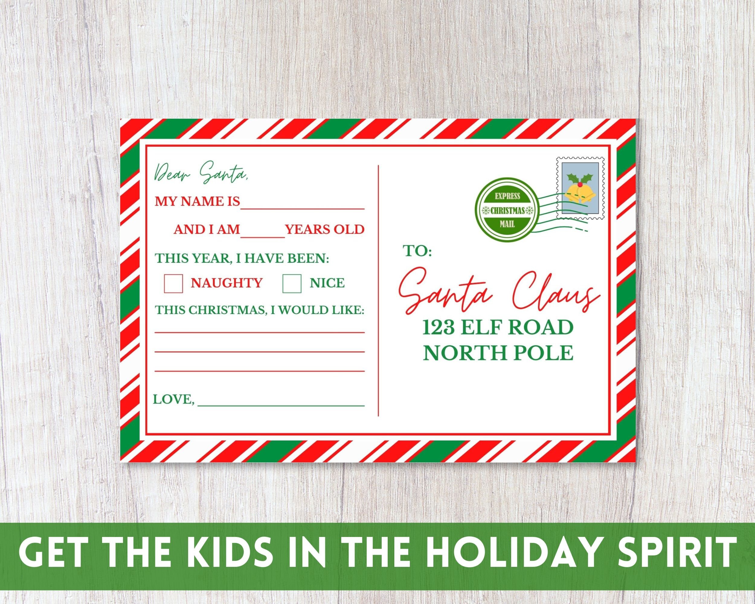 Santa Postcard Printable | Letter to Santa Claus | Dear Santa Letter ...