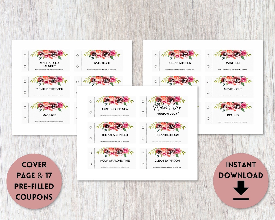 Editable Mother's Day Coupon Book Printable | Mother's Day Gift ...
