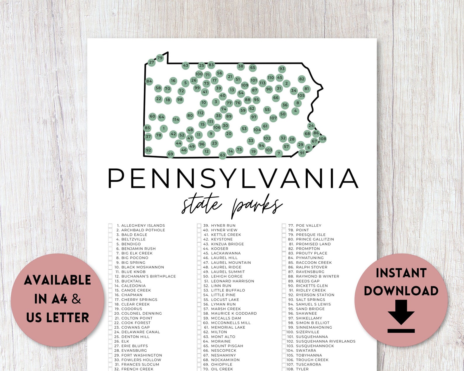 Pennsylvania State Park Map Printable | State Park Checklist | State ...