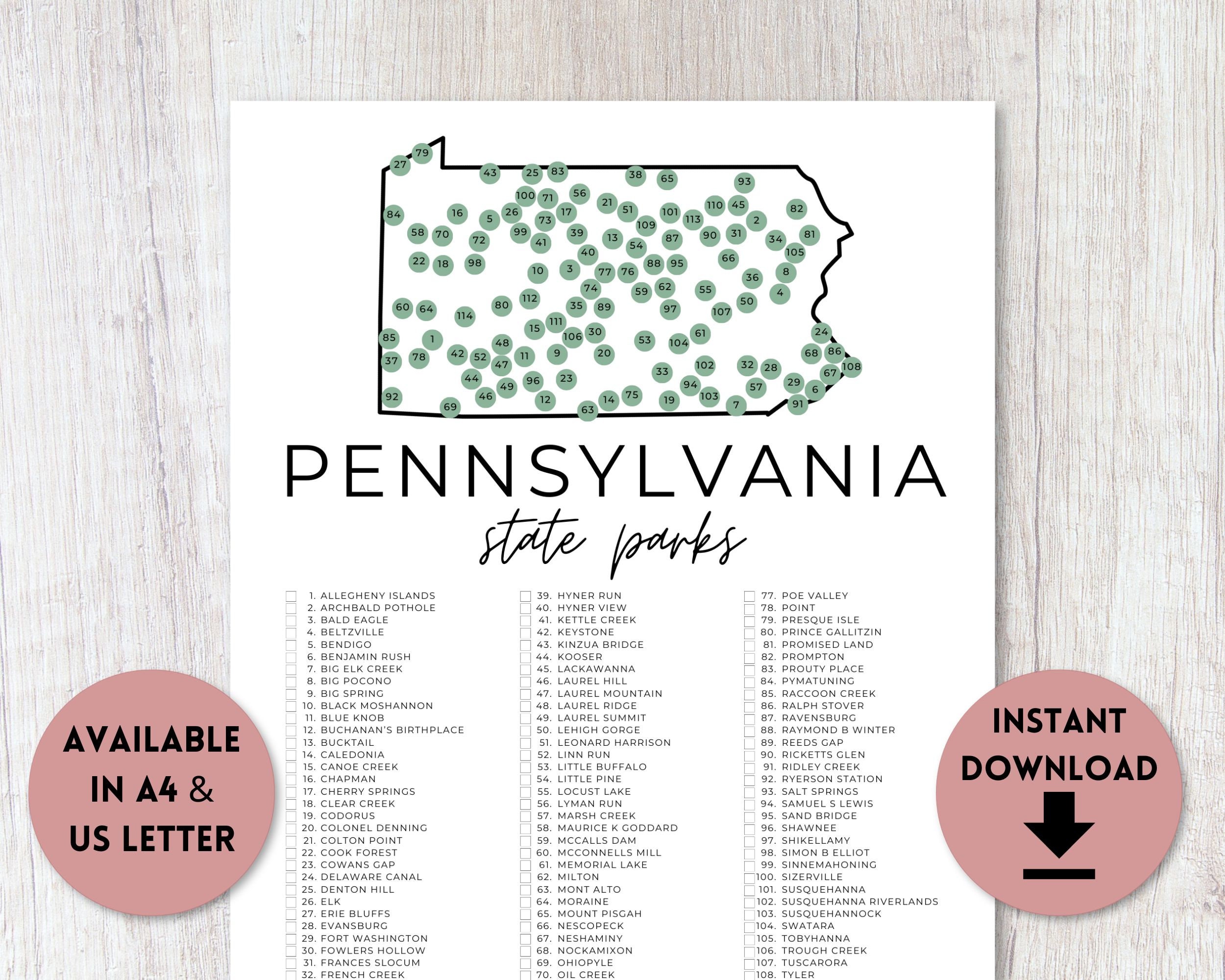 Pennsylvania State Park Map Printable | State Park Checklist | State ...