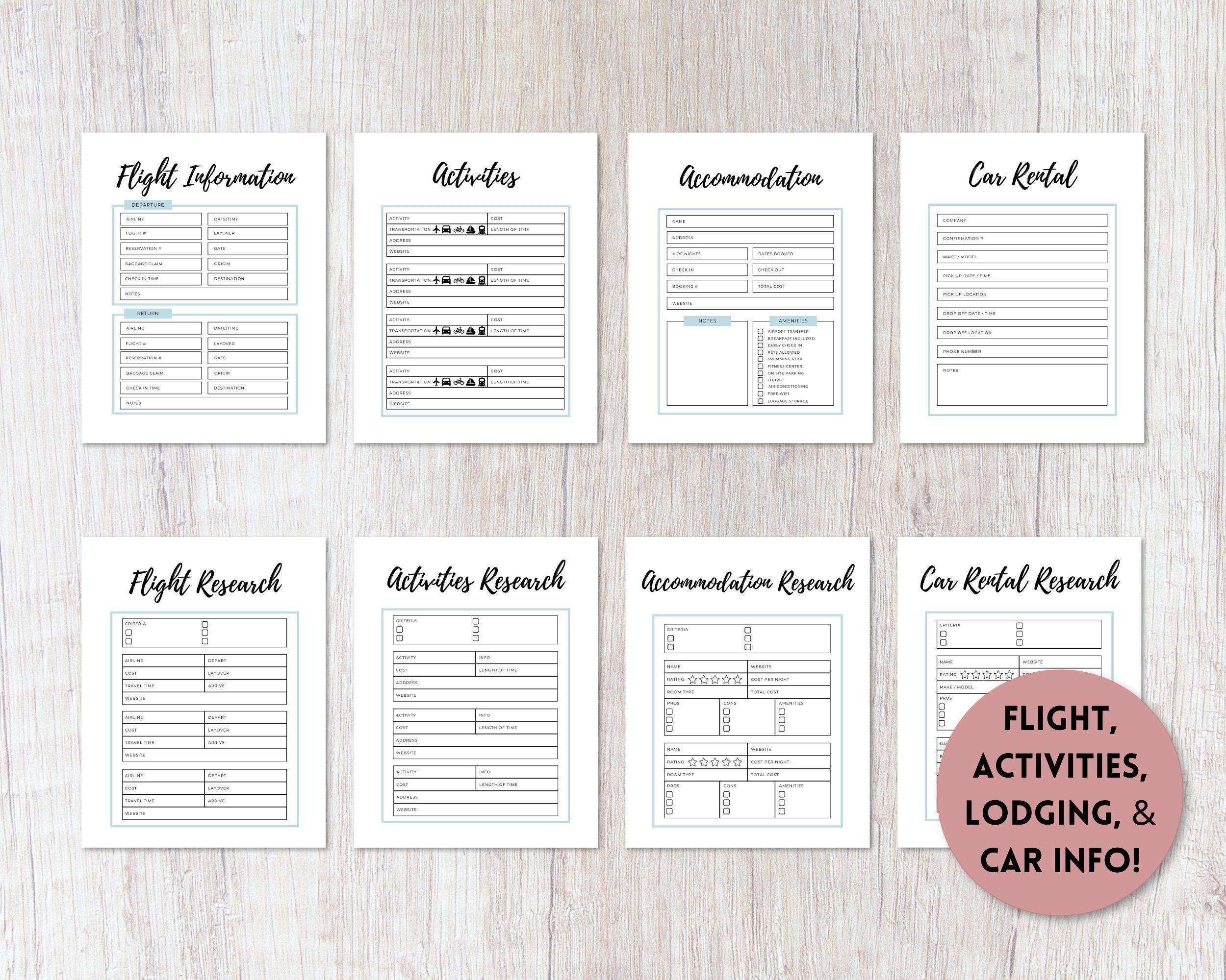 Travel Planner Bundle Printable Vacation Trip Itinerary - Etsy