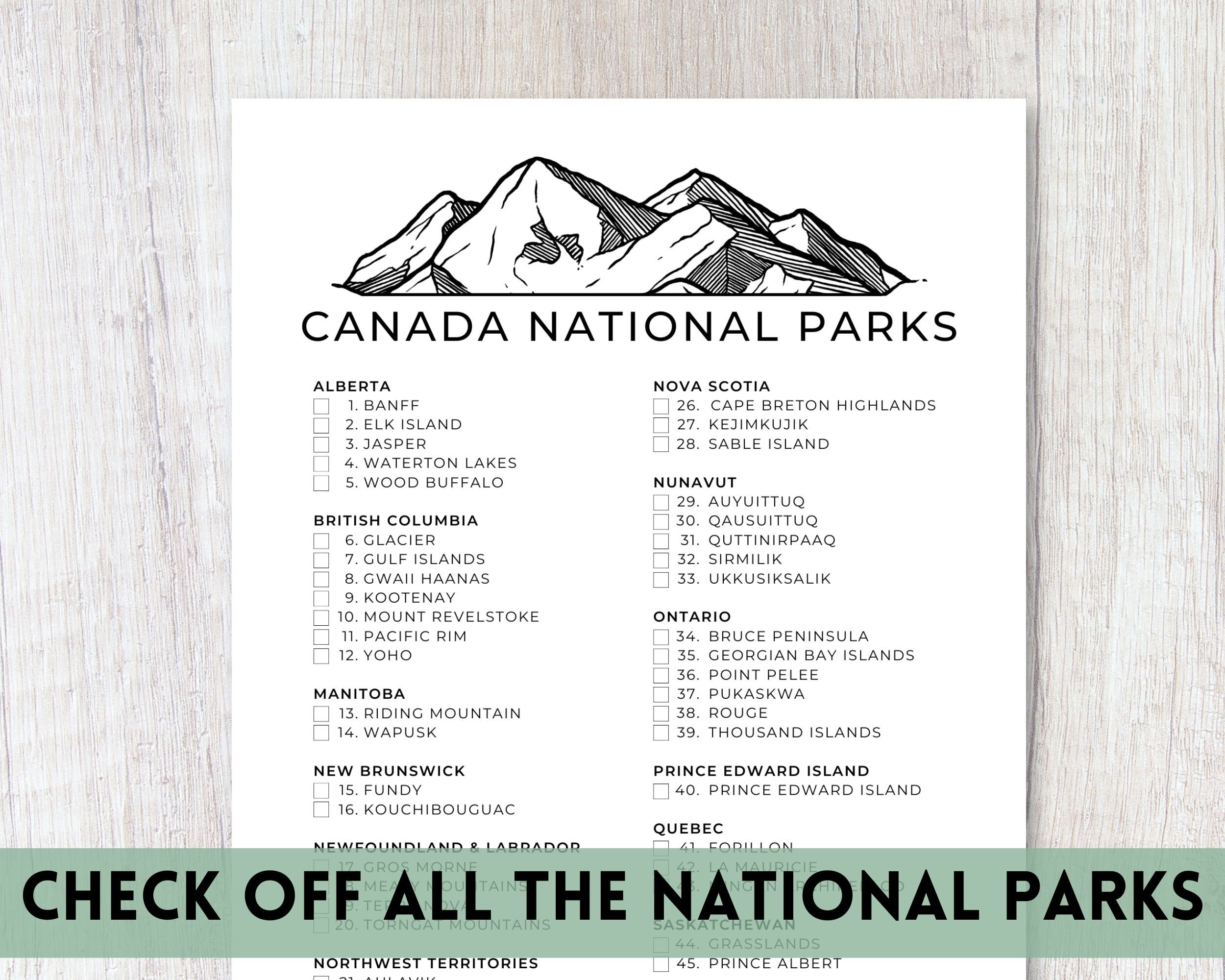 Canada National Park Checklist Printable Canada National Parks National ...