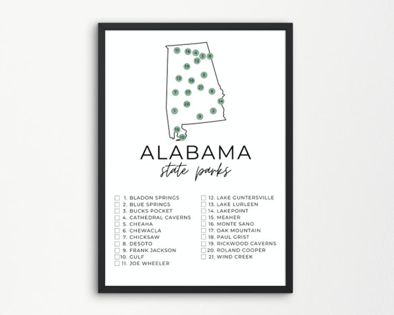 Alabama State Park Map Printable State Park Checklist | Etsy