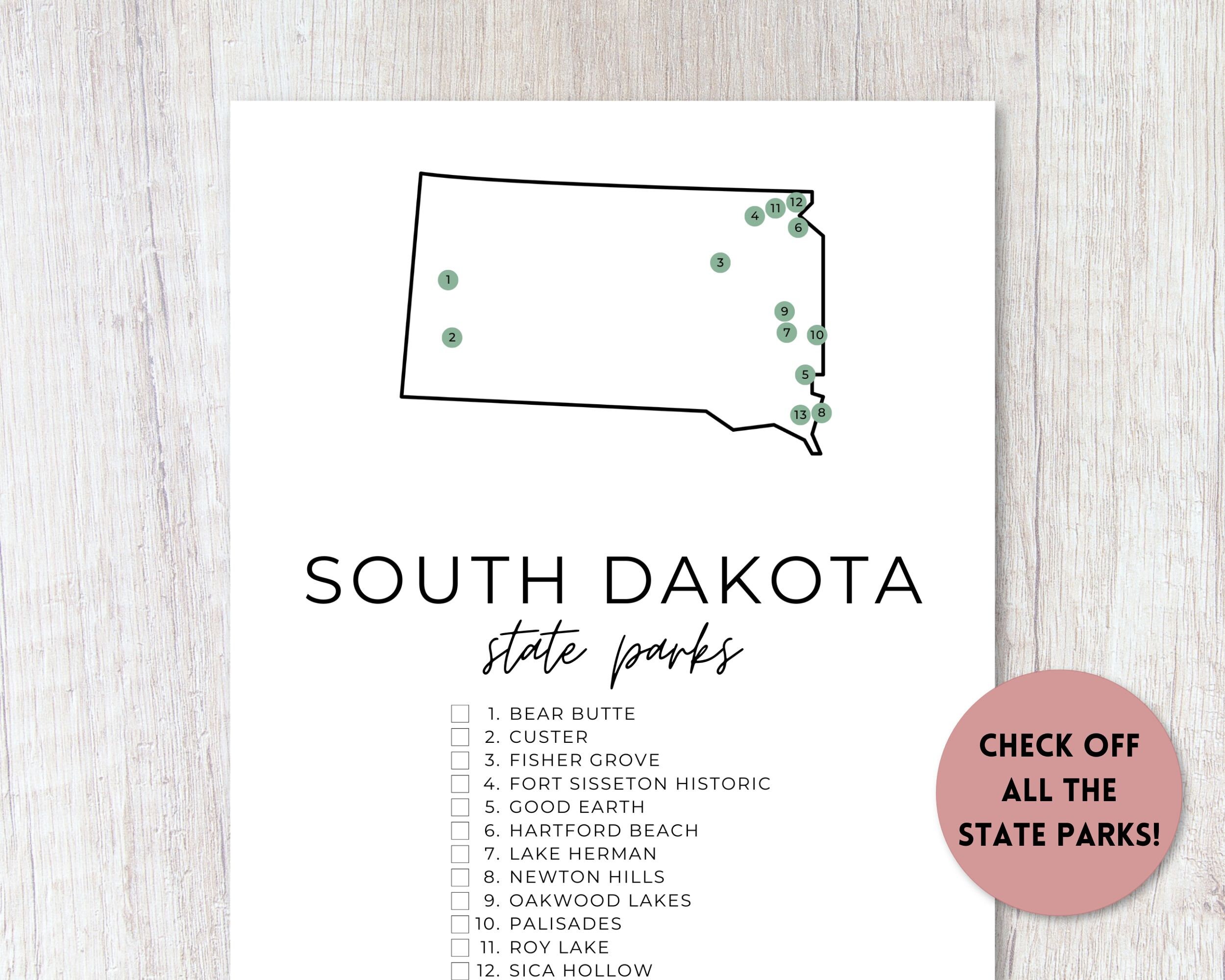 South Dakota State Park Map Printable | State Park Checklist | State ...