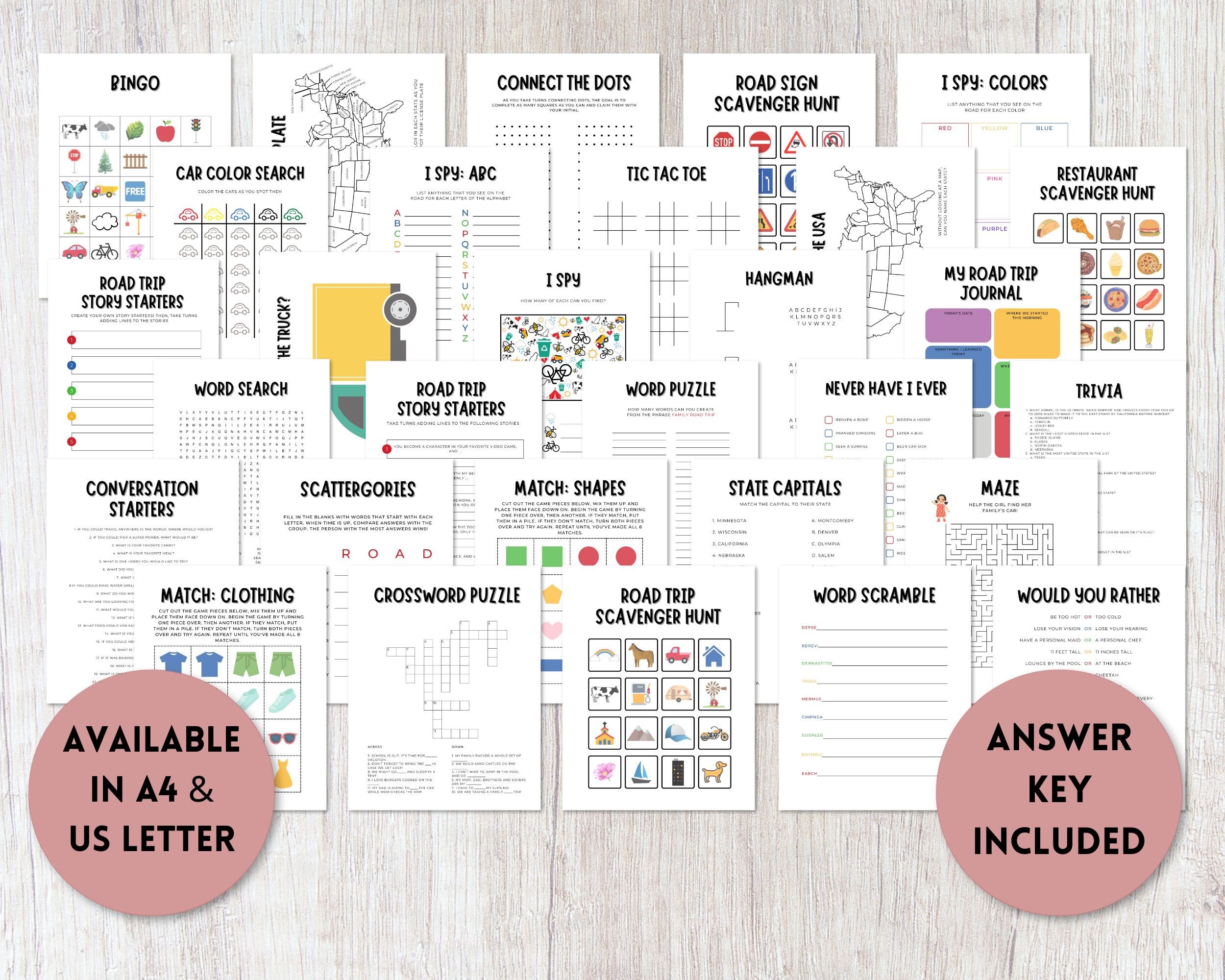 Road Trip Kid Games Bundle Printable Travel Kid Games - Etsy