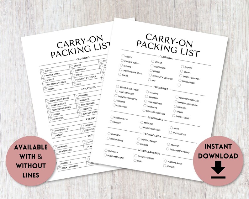 Editable Carry on Packing List Printable | Editable Packing List ...