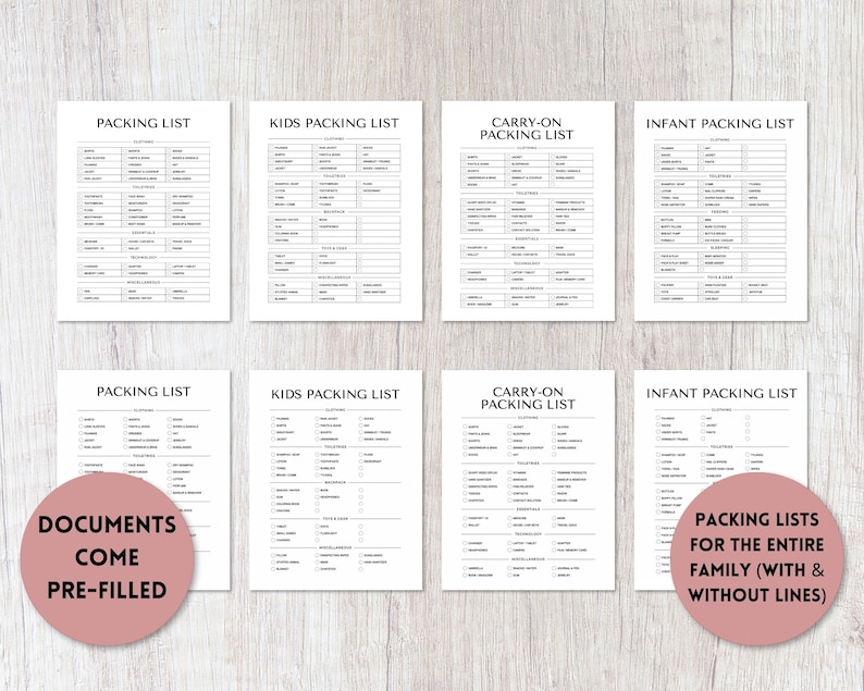 Editable Packing List Bundle Printable | Travel Packing List Template ...