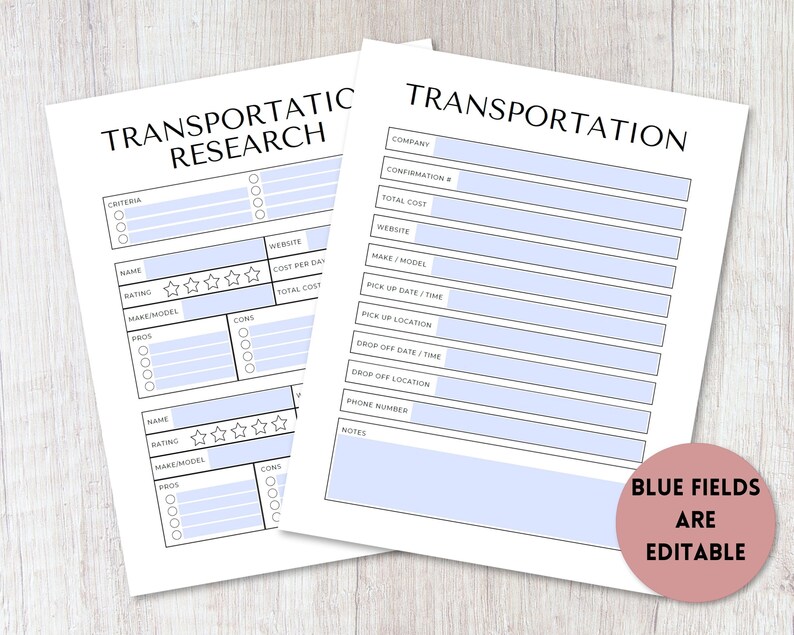 Editable Transportation Planner Printable | Car Rental | Travel ...