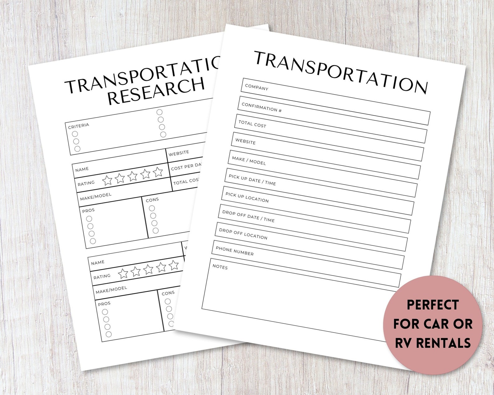Editable Transportation Planner Printable | Car Rental | Travel ...