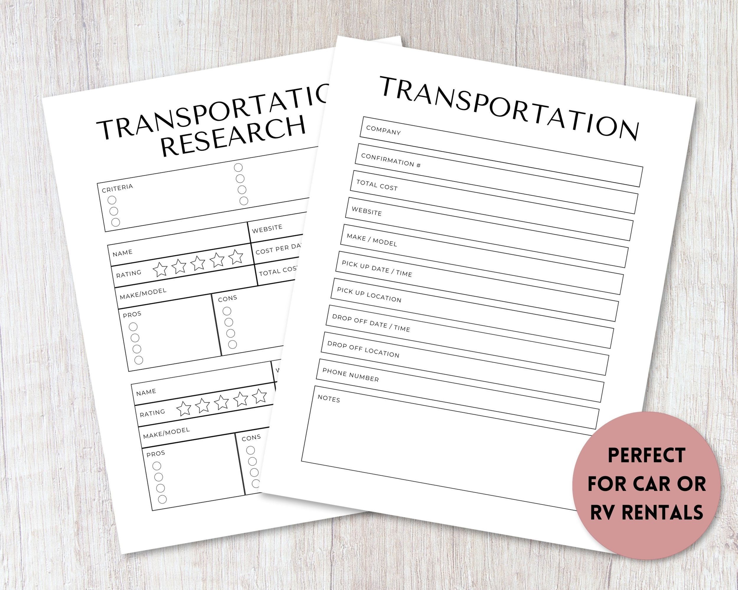 Editable Transportation Planner Printable | Car Rental | Travel ...