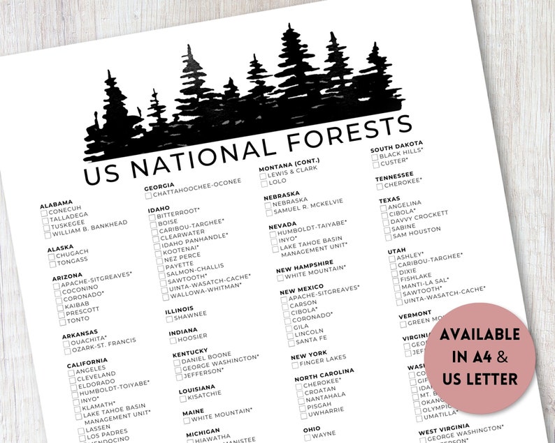 US National Forests Checklist Printable National Forest Sign - Etsy