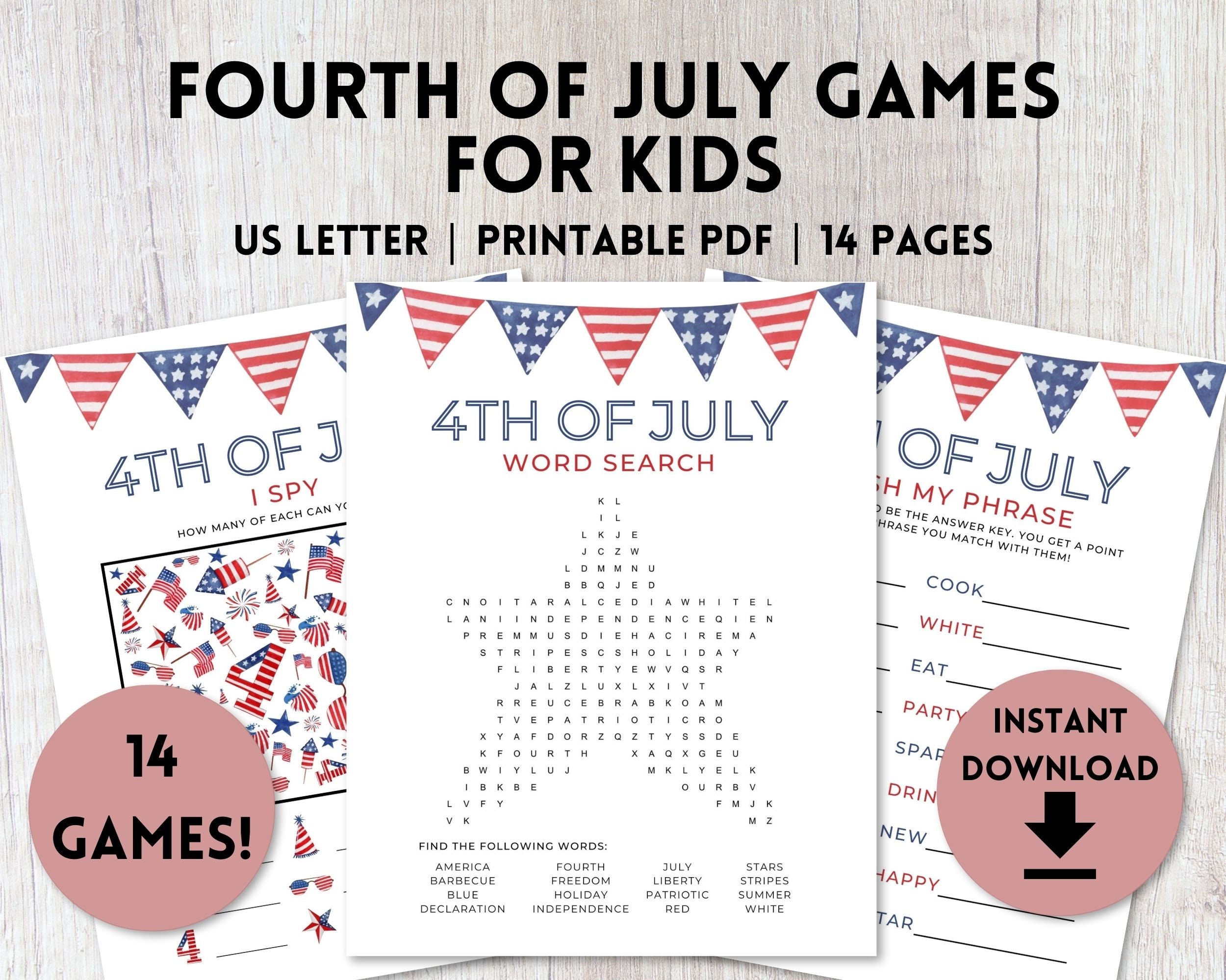 4th of July Kid Games Bundle Printable | Independence Day Games ...