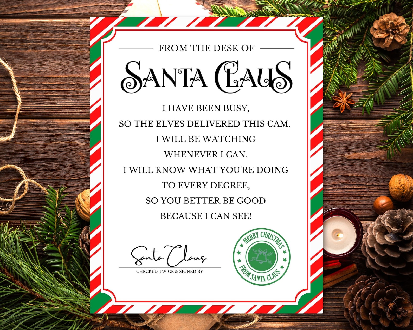 Santa Cam Letter Printable | Letter From Santa | From the Desk of Santa ...