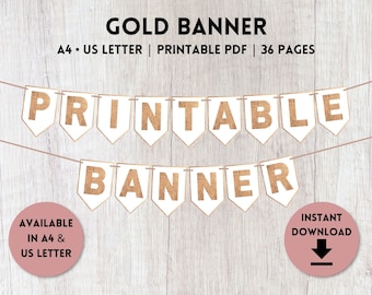 Printable Pennant Banner That Includes Entire Alphabet: Gold - Etsy