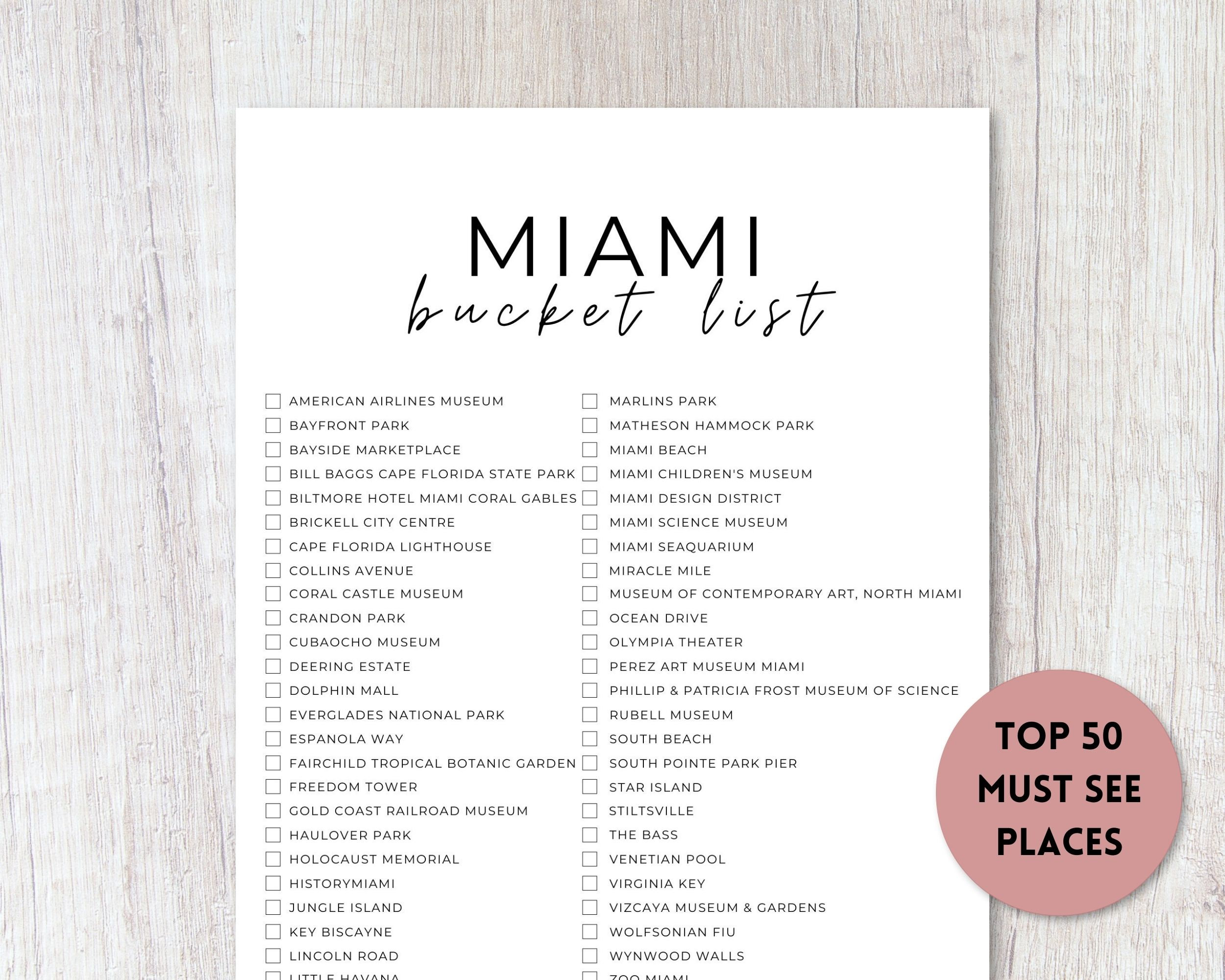 Miami Florida Bucket List Printable Travel Bucket List - Etsy