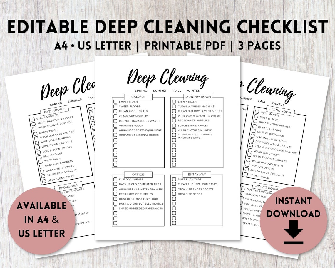 Editable Deep Cleaning Checklist Printable Spring Cleaning - Etsy