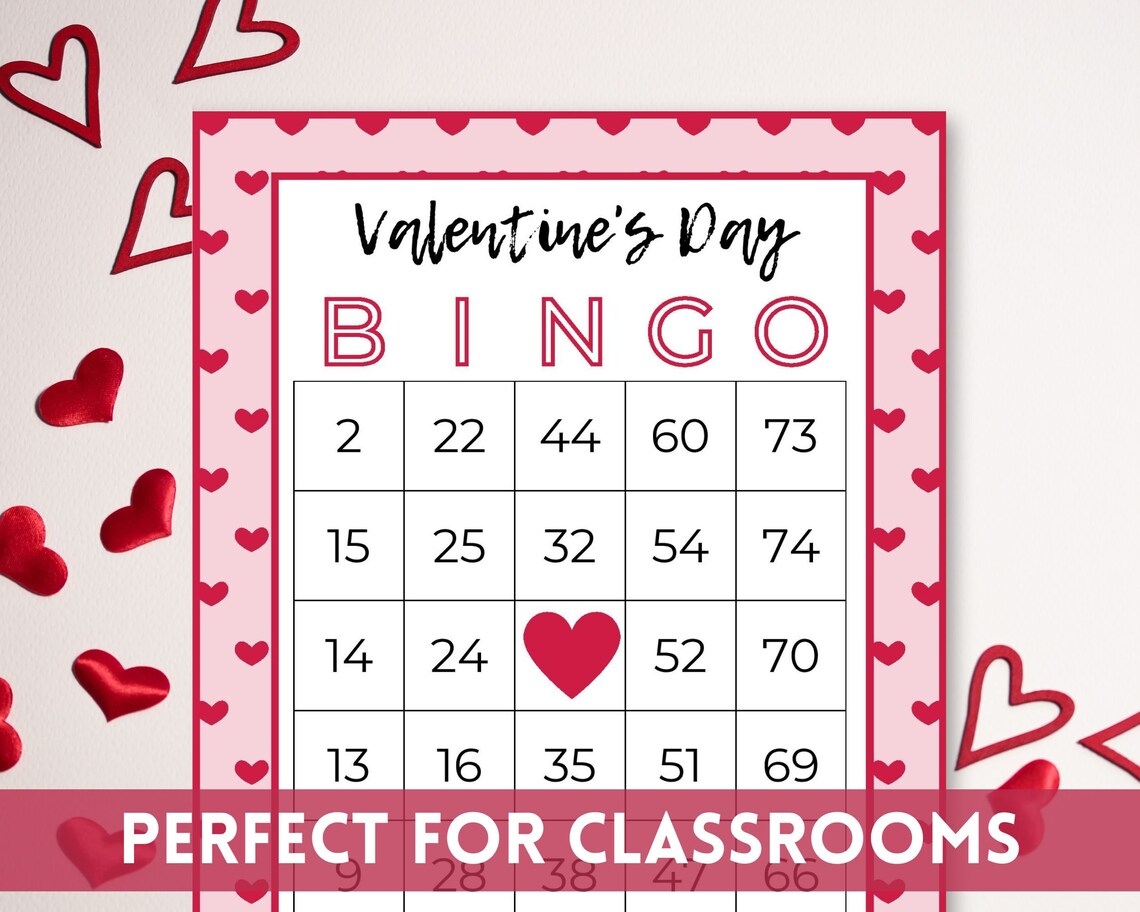 30 Valentines Day Bingo Cards Printable | Pink, Red Valentines Bingo ...