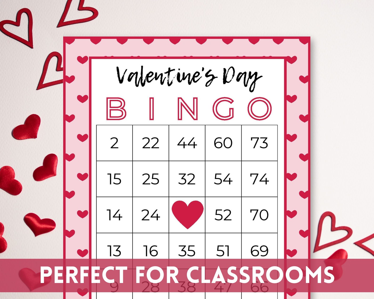 30 Valentines Day Bingo Cards Printable | Pink, Red Valentines Bingo ...