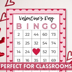 30 Valentines Day Bingo Cards Printable | Pink, Red Valentines Bingo ...