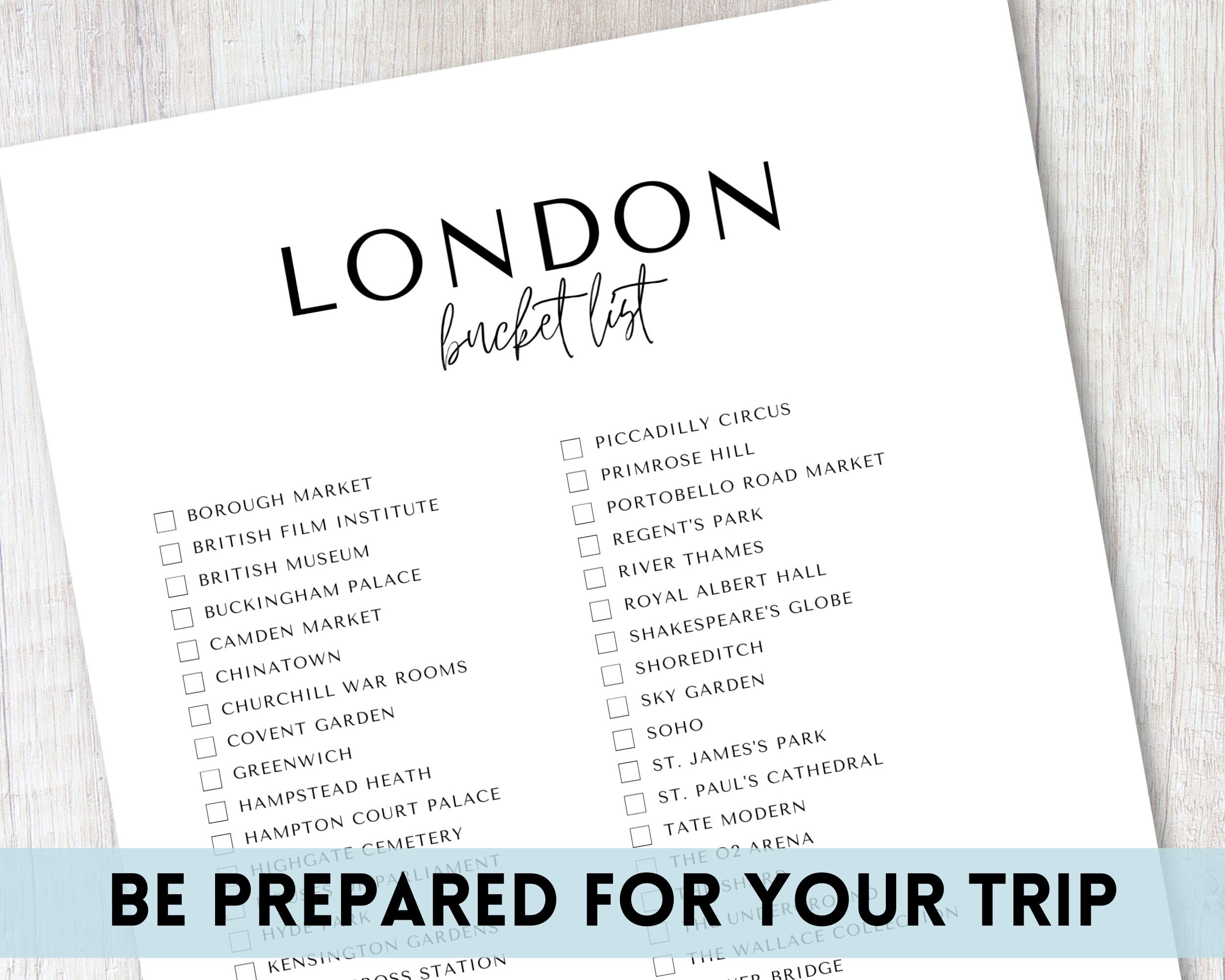 London, England Bucket List Printable Travel Bucket List Travel Planner ...