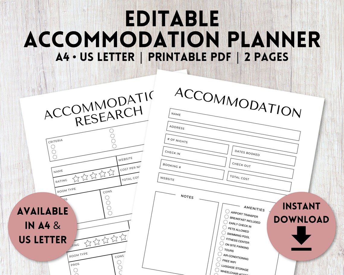 Editable Accommodation Planner Printable Accommodation - Etsy Canada