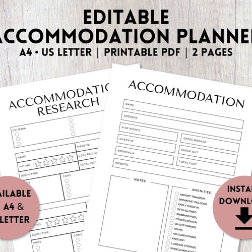 Editable Accommodation Planner Printable Accommodation - Etsy