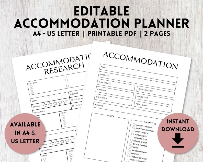 Editable Accommodation Planner Printable | Accommodation Template ...