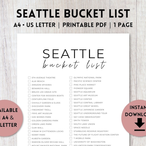 Seattle Washington Bucket List Printable Travel Bucket List - Etsy