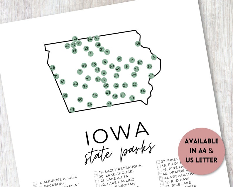 Iowa State Park Map Printable State Park Checklist State Parks Check ...