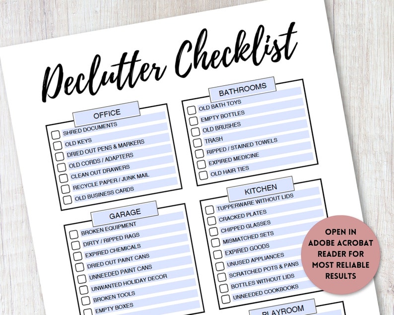 Editable Declutter Checklist Printable Editable Cleaning - Etsy